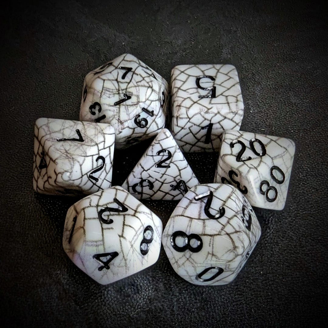 Cracked Black on White Acrylic 7pcs RPG Full Dice Setspider, Role ...