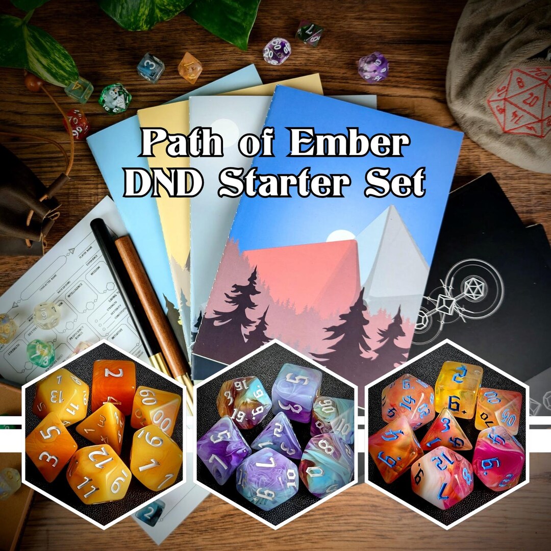 Path of Ember - Character Sheet With Full Set of Blend Dice & Notebooks, DND Campaign, Starter ...