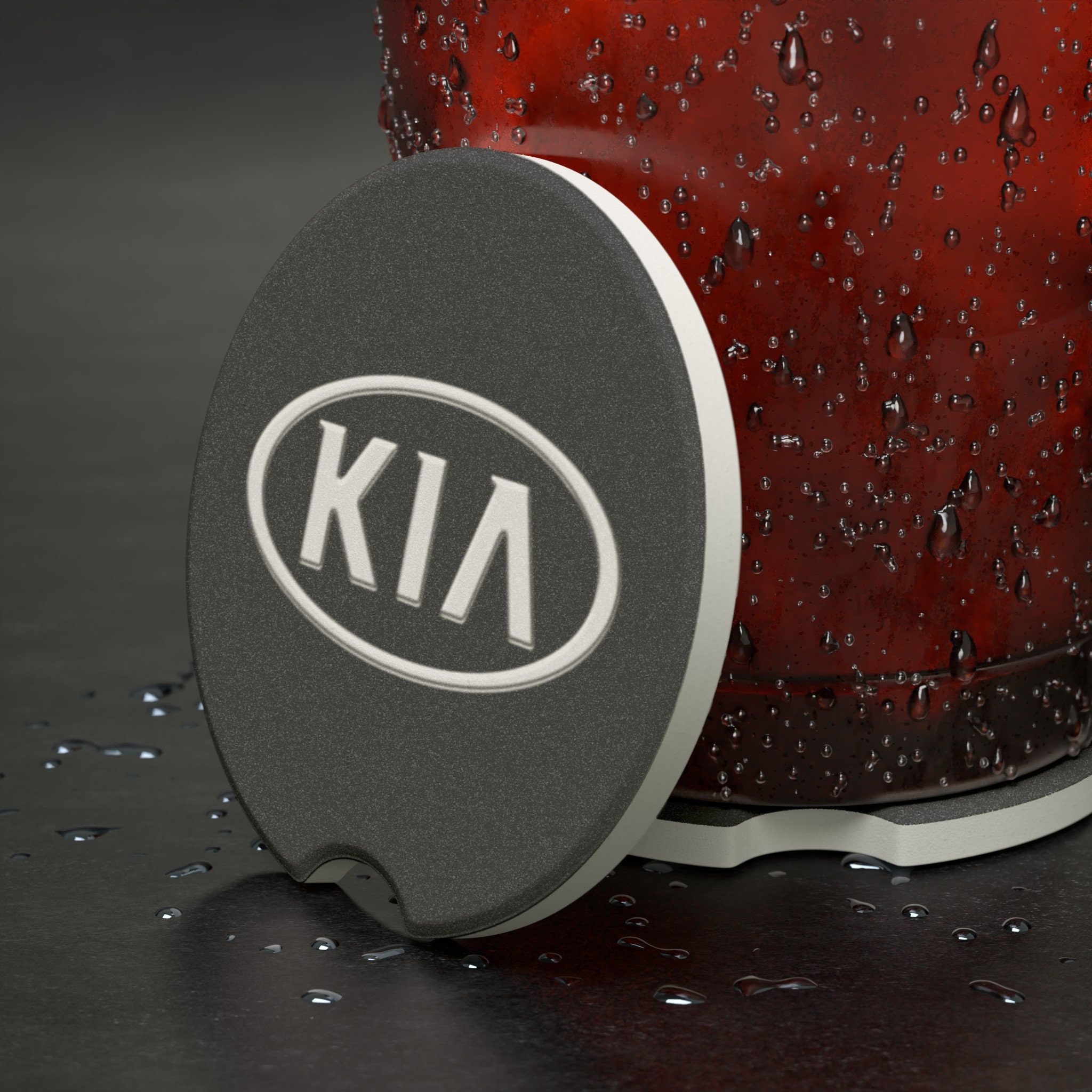 Soapstone Car Coaster, Kia Logo, Under Drink, Absorbs Condensation, Car ...