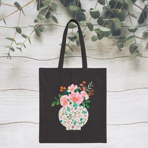 Blooming Bouquet Flower Vase Cotton Canvas Tote Bag. Colorful Floral ...