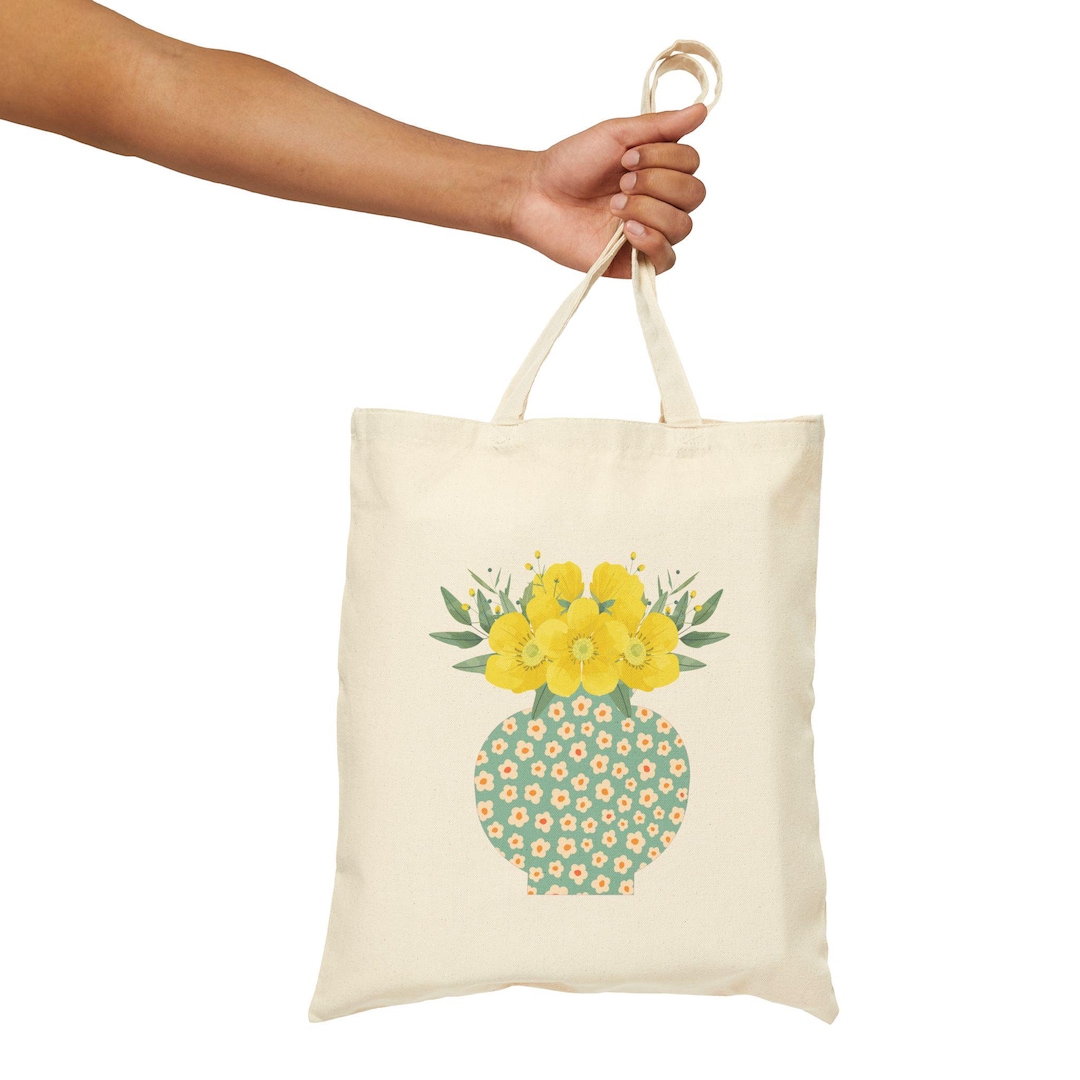 Blooming Bouquet Flower Vase Cotton Canvas Tote Bag. Colorful Floral ...