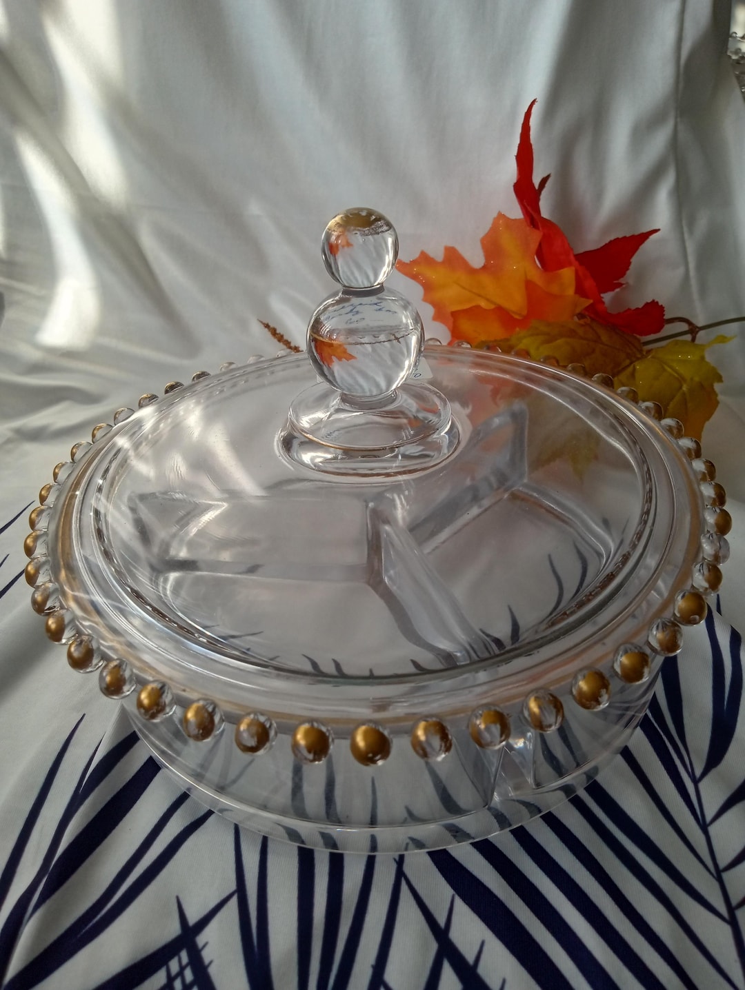 1940's Fostoria Glass Crystal Candlewick Pattern 3 Part Candy Dish ...