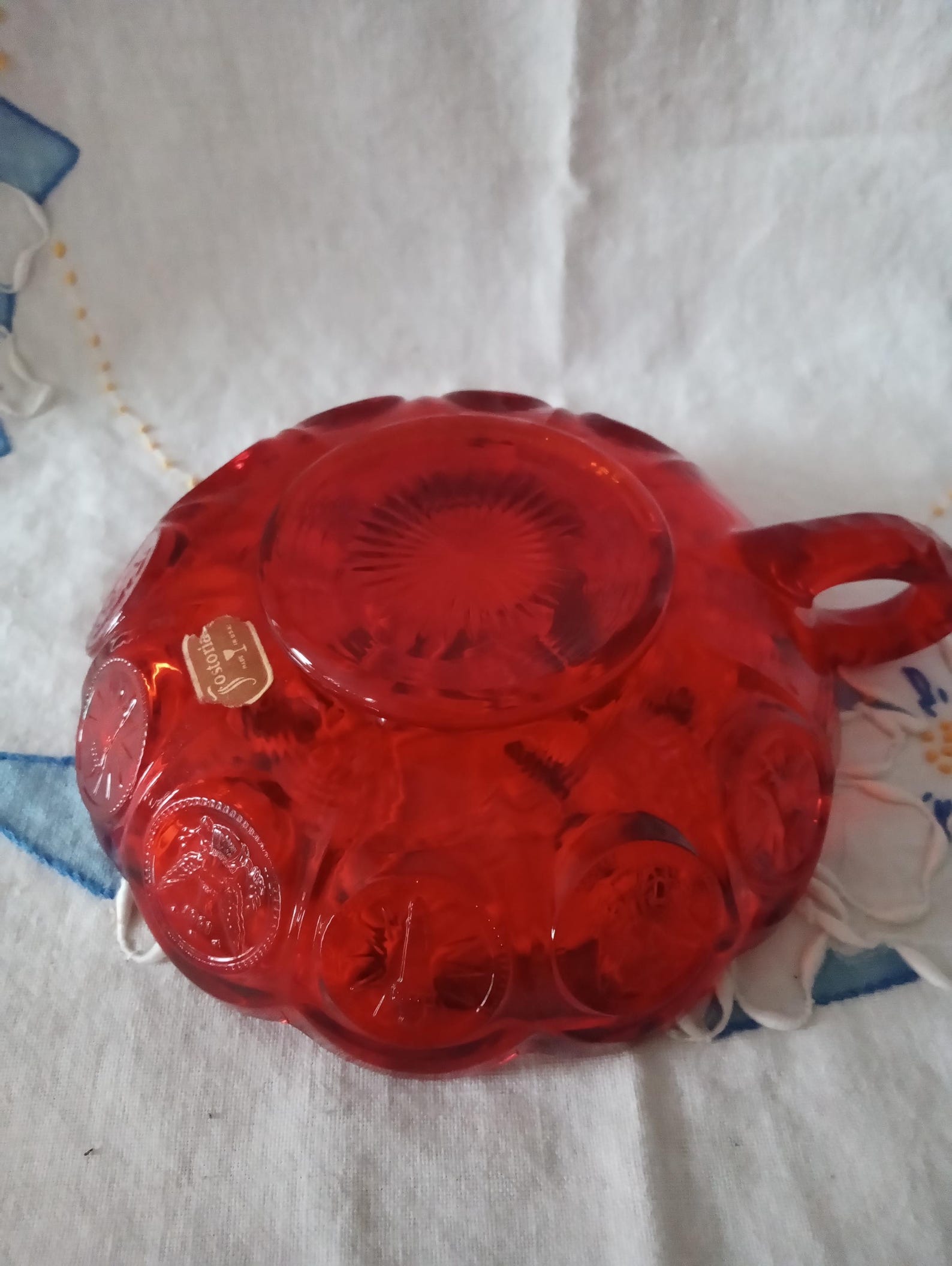 Ruby Red Coin Pattern Glass Candy Nut Nappy Dish With Handle 6.5" Made ...