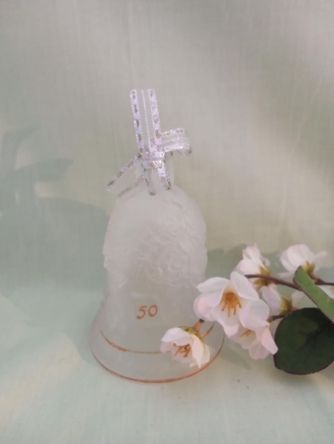 50th Anniversary Bell 1996 Love Honor Cherish Frosted Glass Reach ...
