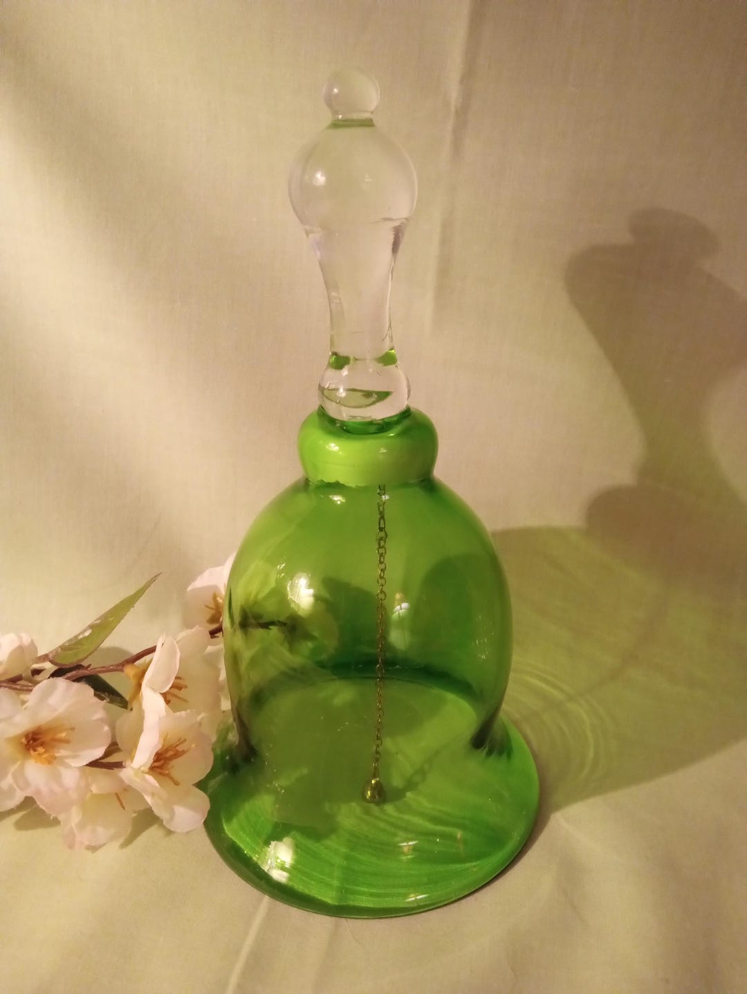 A Vintage Collectible Glass Antique Green Glass Bell Clear Handle From ...