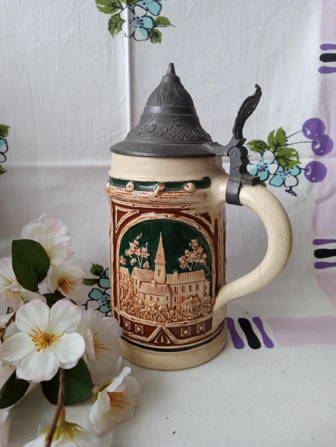 Vintage Collectible Glass Antique Germany Beer Mug-tankard Glazed ...