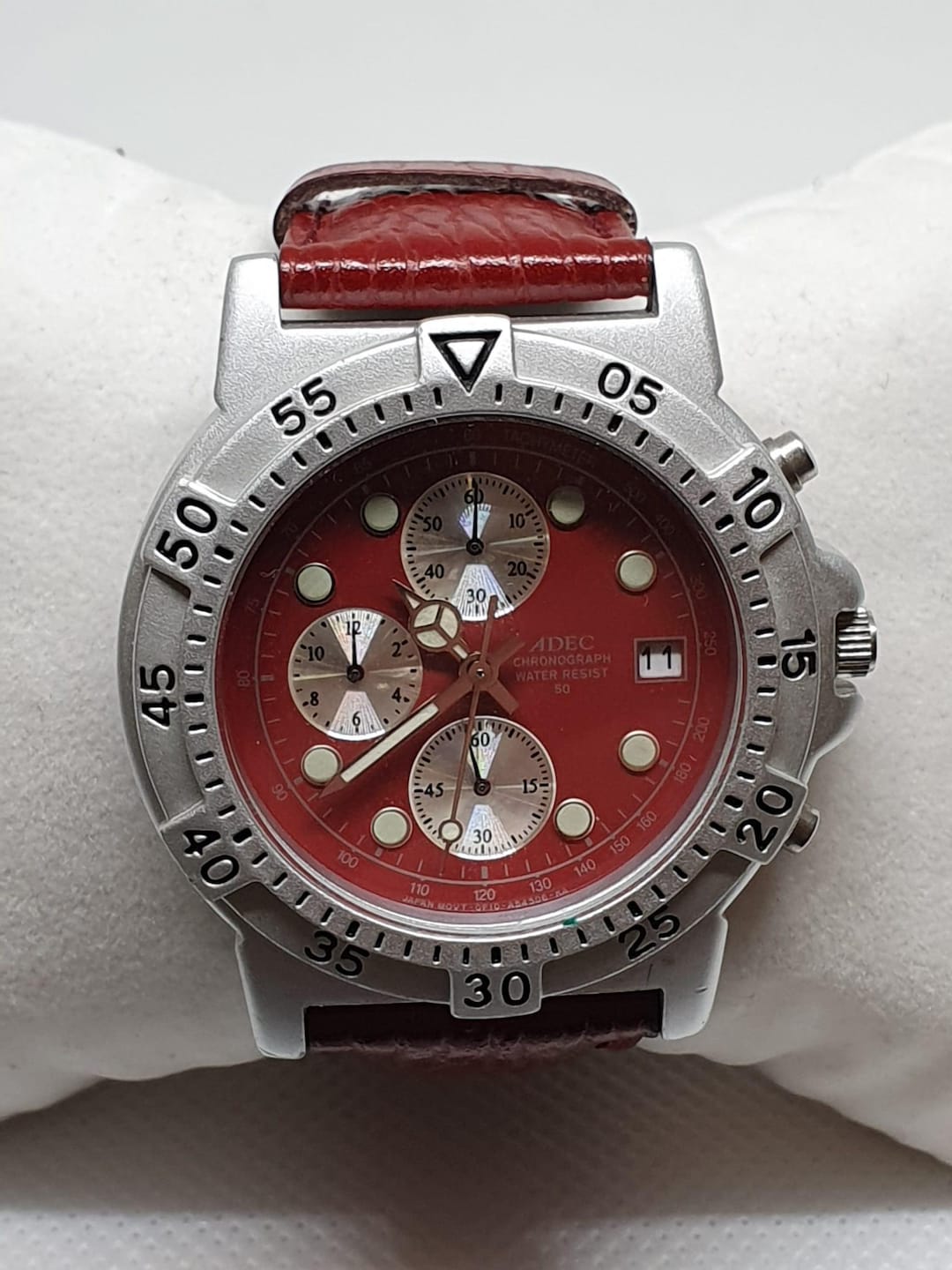 Vintage ADEC Chronograph Watch – Red Dial, Water Resistant 50M, Ref ...