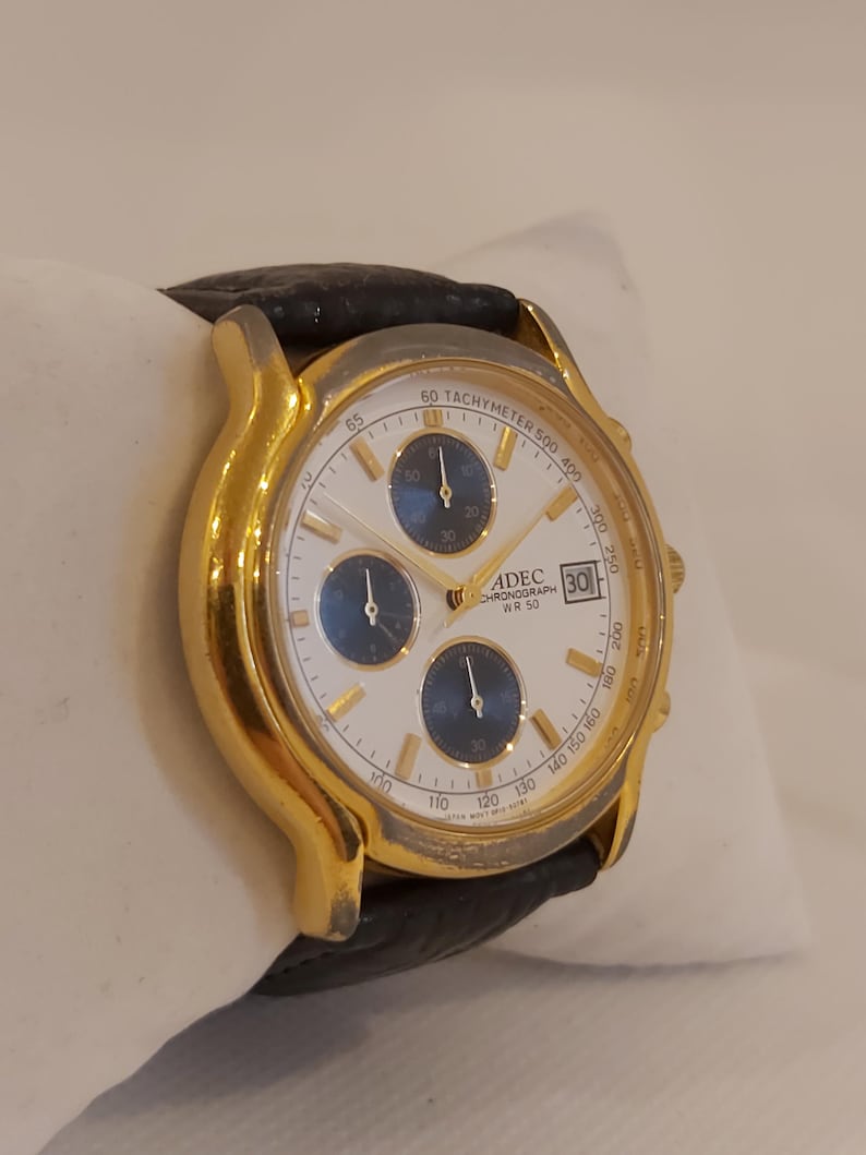 Vintage ADEC Chronograph Watch: Gold-tone, Tachymeter, Japan Movement ...
