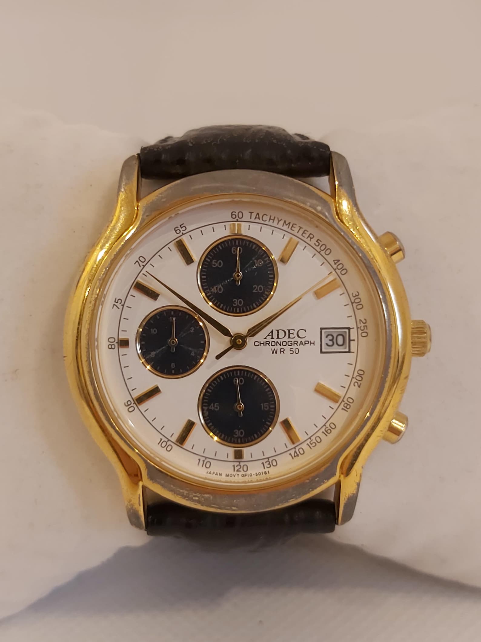 Vintage ADEC Chronograph Watch: Gold-tone, Tachymeter, Japan Movement ...