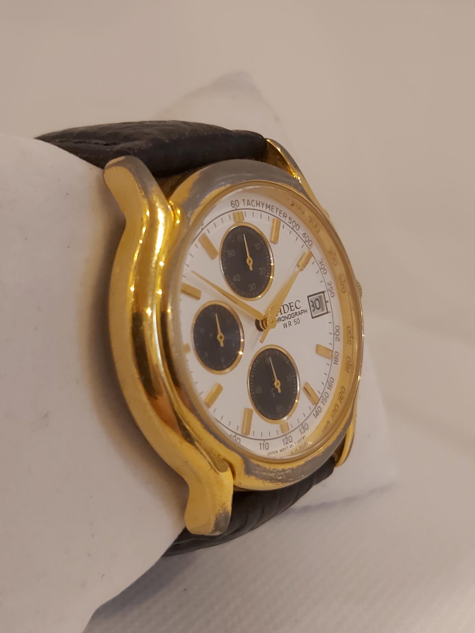 Vintage ADEC Chronograph Watch: Gold-tone, Tachymeter, Japan Movement ...