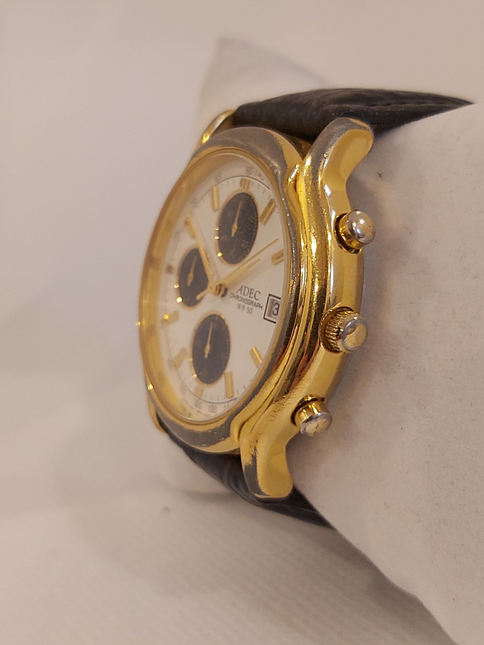 Vintage ADEC Chronograph Watch: Gold-tone, Tachymeter, Japan Movement ...