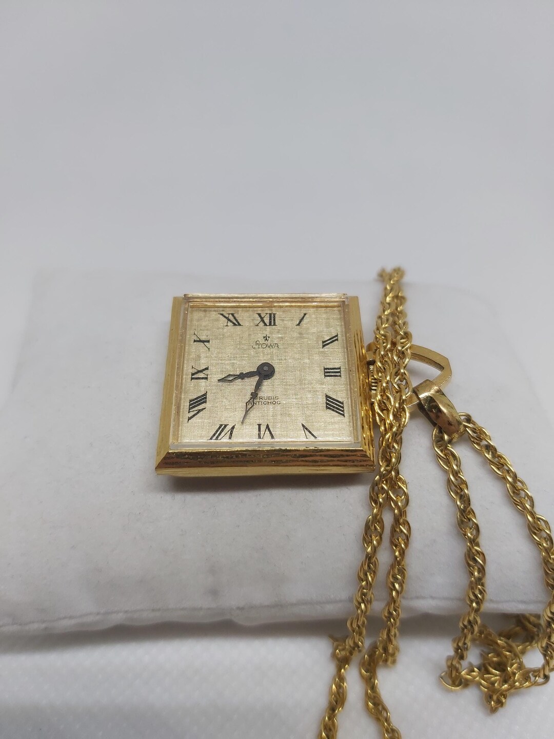 Rare Vintage Stowa Square Pocket Watch Pendant With Chain & Linen Dial ...