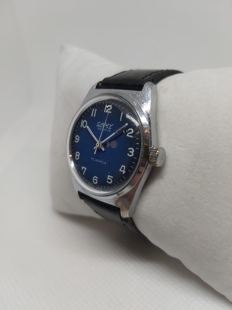 Vintage Camy Geneva Manual Wind-up Watch 1960s/1970s Stunning Blue Dial ...