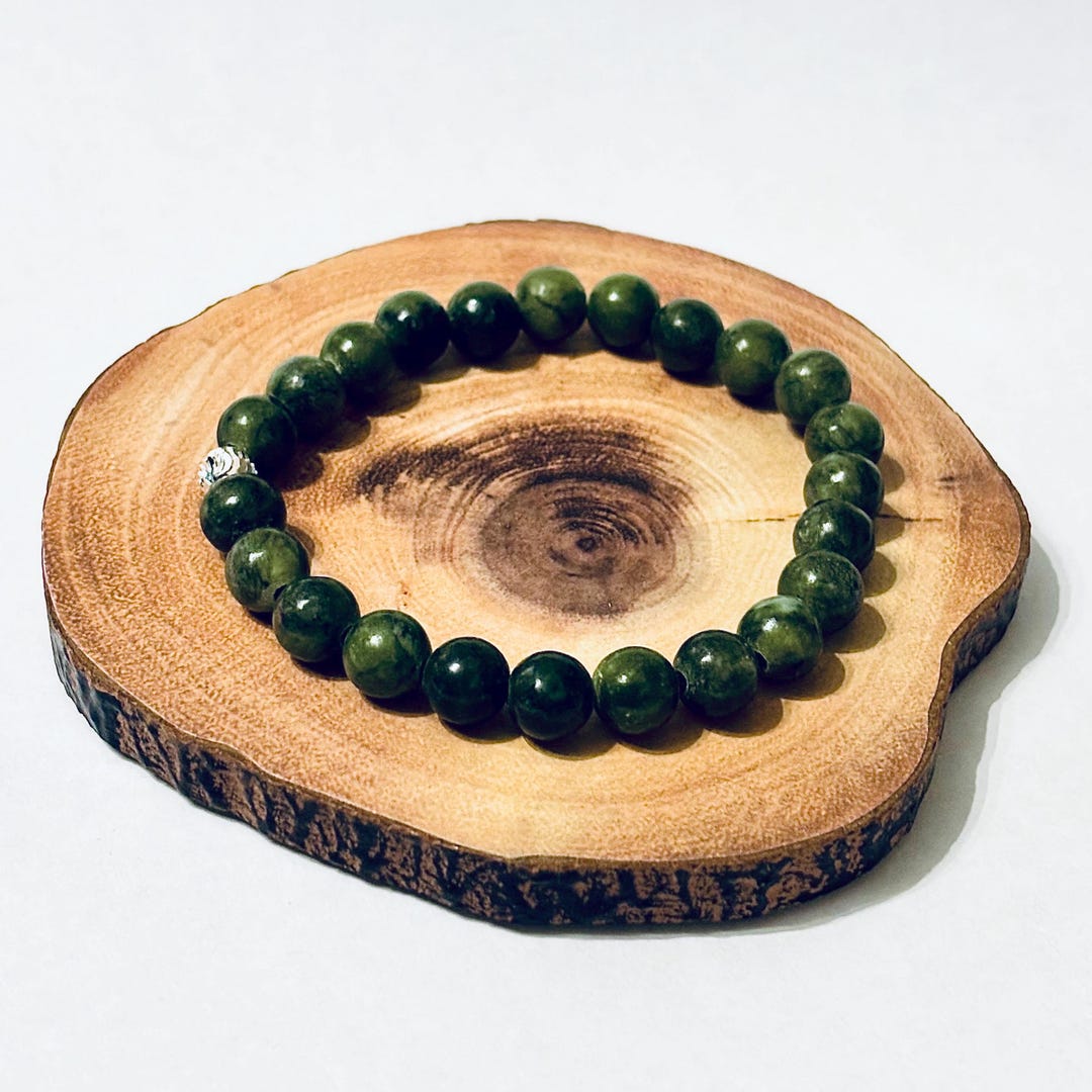 Natural Green Jade Bead Bracelet – Genuine Jade Stone, Calming Energy ...