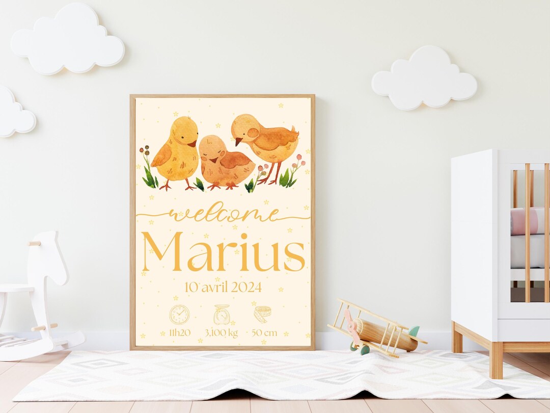 Personalized Chick Birth Poster - Baby Child Poster - First Name, Date ...