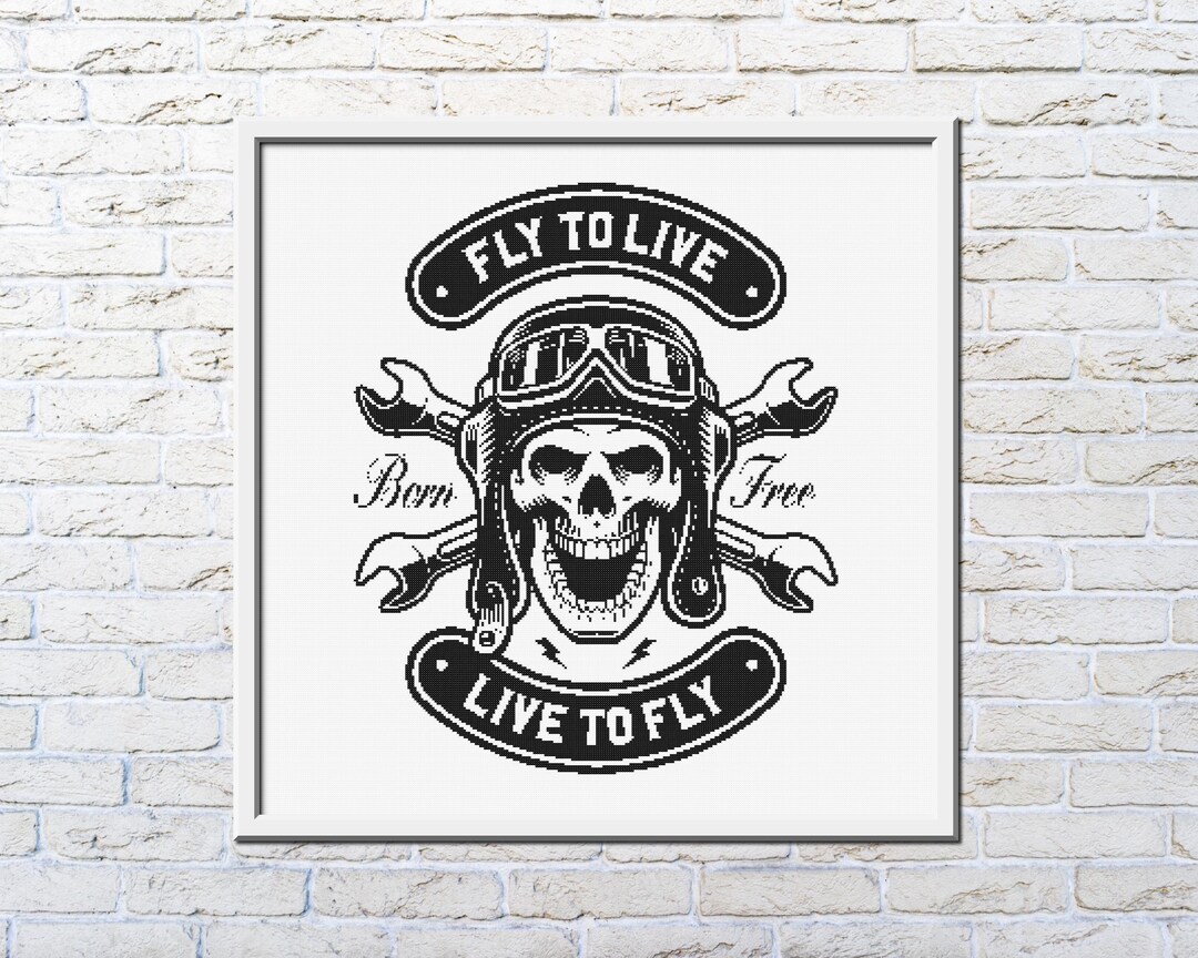 Vintage Skull Pilot Cross Stitch Pattern Pdf, Modern Stitch Pattern ...