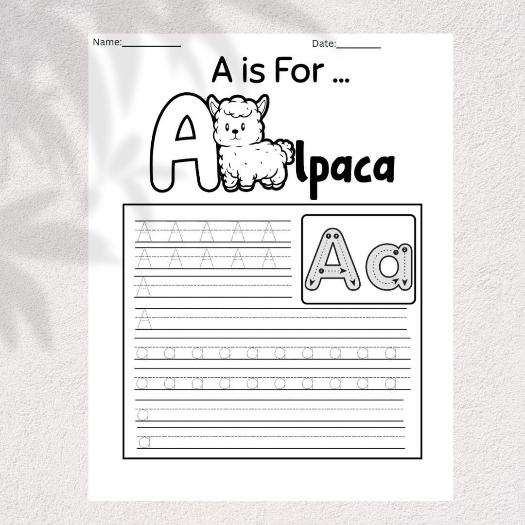 Alphabet Tracing Worksheet With Animals | Handwriting Practice (PDF) - Etsy