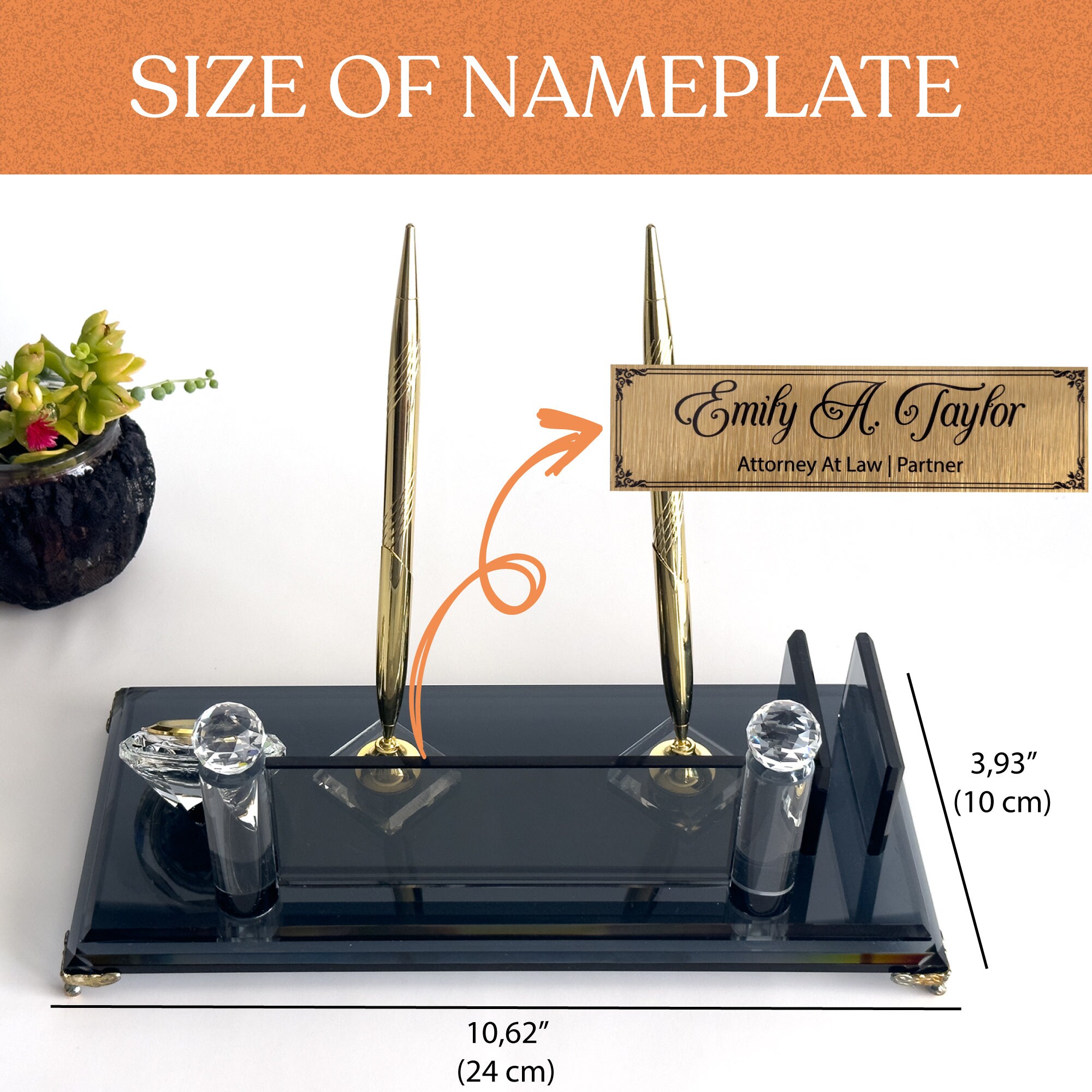 Desk Name Plate With Pen Set and Business Card Holder | Crystal Desk ...