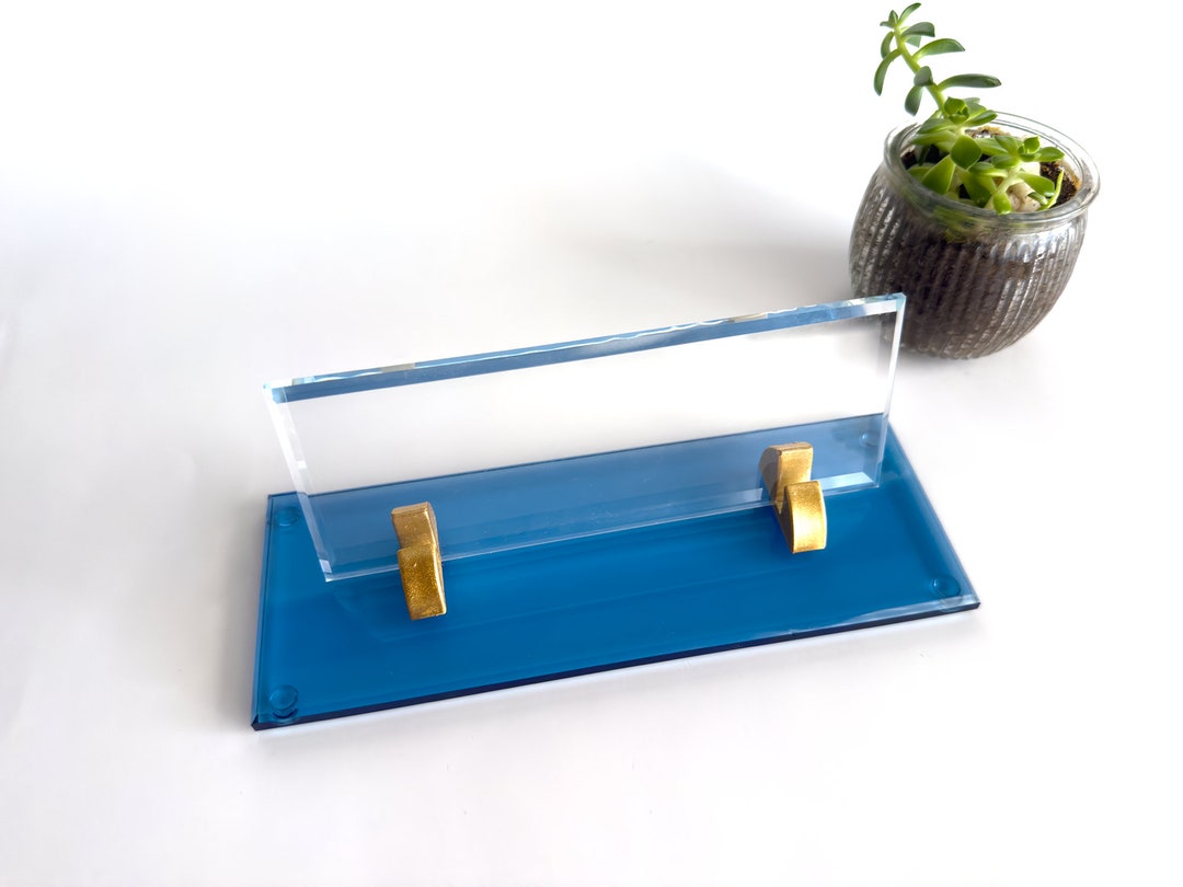 Nameplate for Office Blue Glass Base and Clear Glass Nameplate | Custom ...