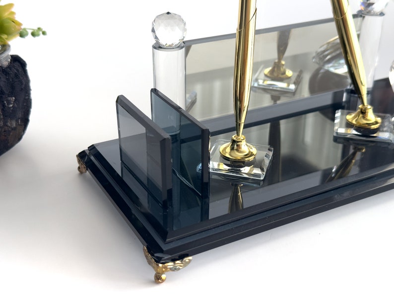 Desk Name Plate With Pen Set and Business Card Holder | Crystal Desk ...
