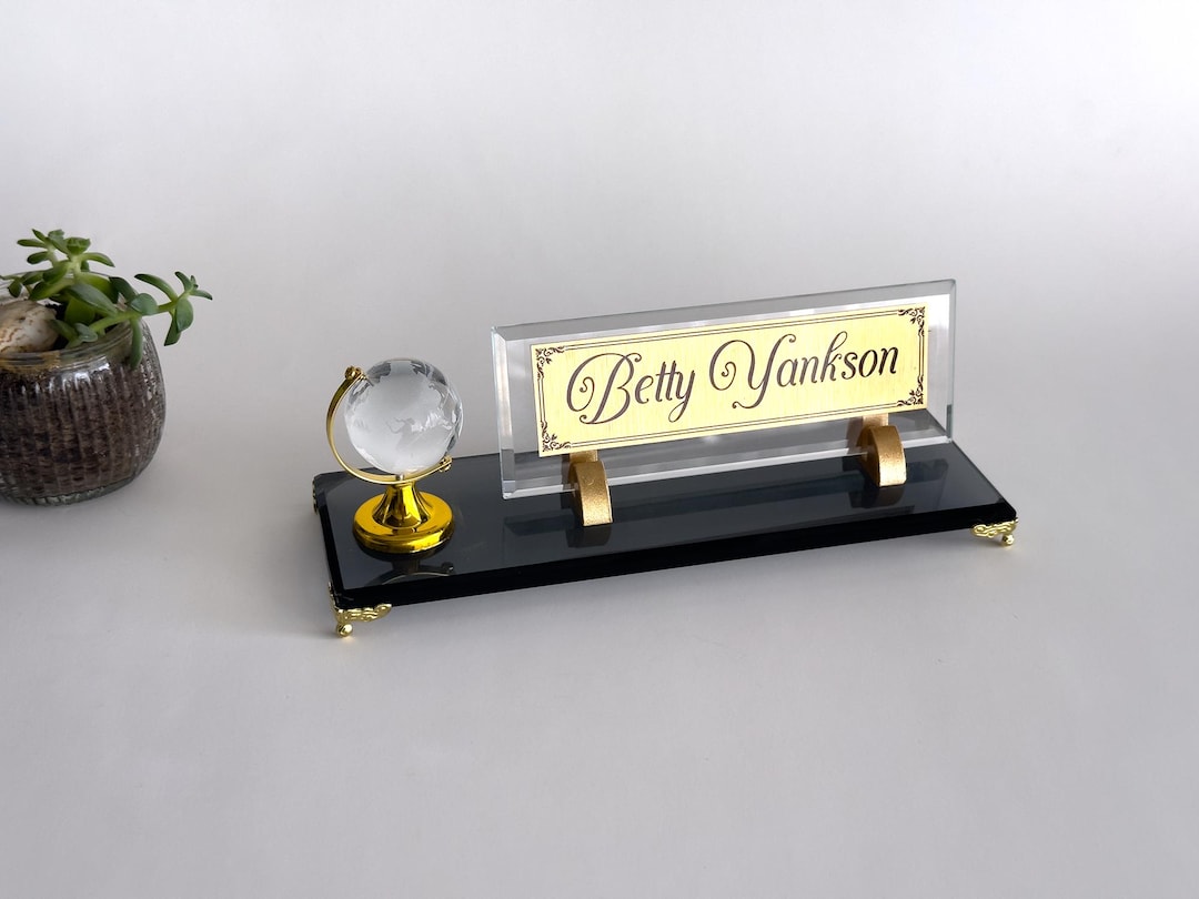 Crystal Globe Name Desk Plate: Personalized Office Nameplate - Etsy