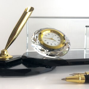 Crystal Nameplate and Desk Organizer Set Golden Oval Shaped ...