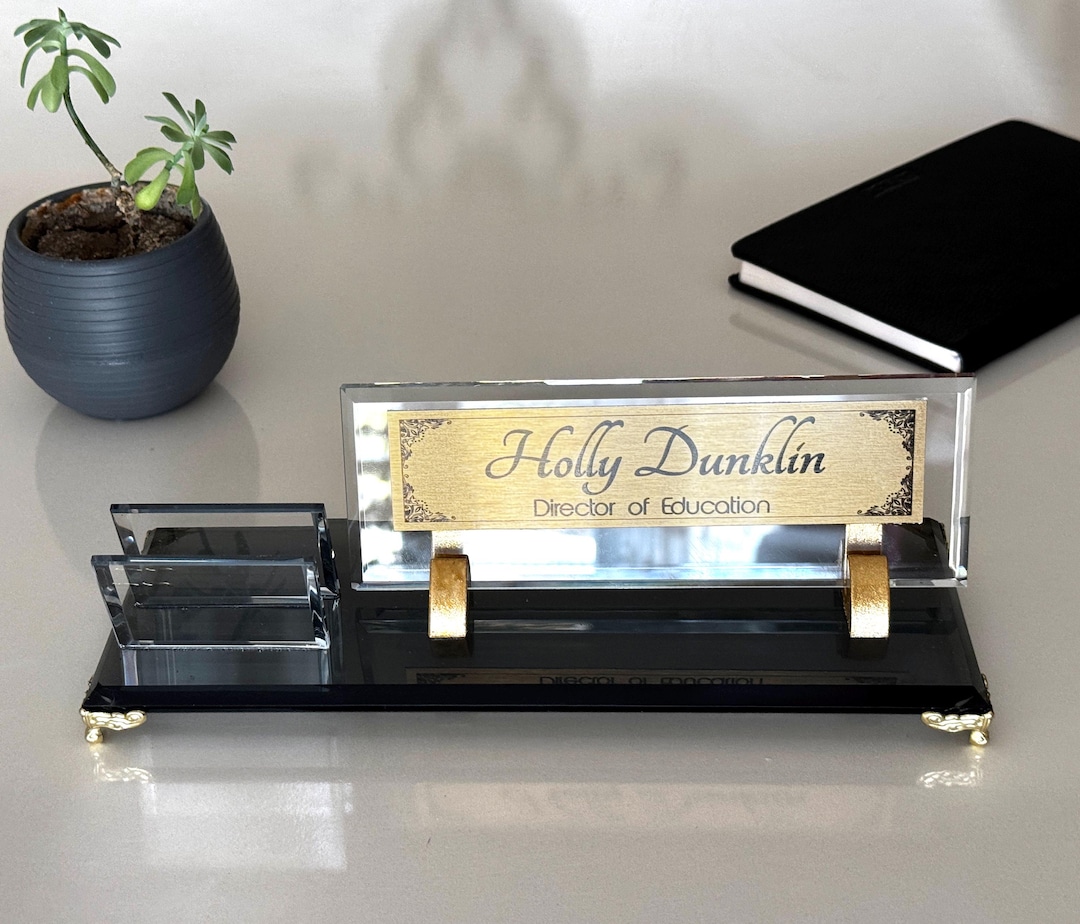 Custom Crystal Glass Desk Nameplate With Business Card Holder ...
