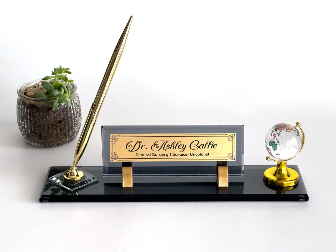 Personalized Doctor Name Plate With Crystal World Globe - Etsy