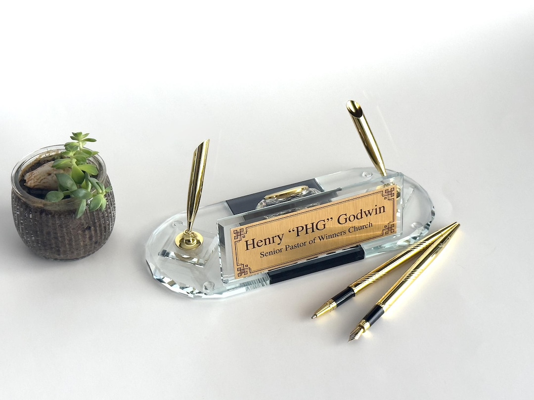 Custom Crystal Glass Desk Nameplate With Pen Set - Etsy