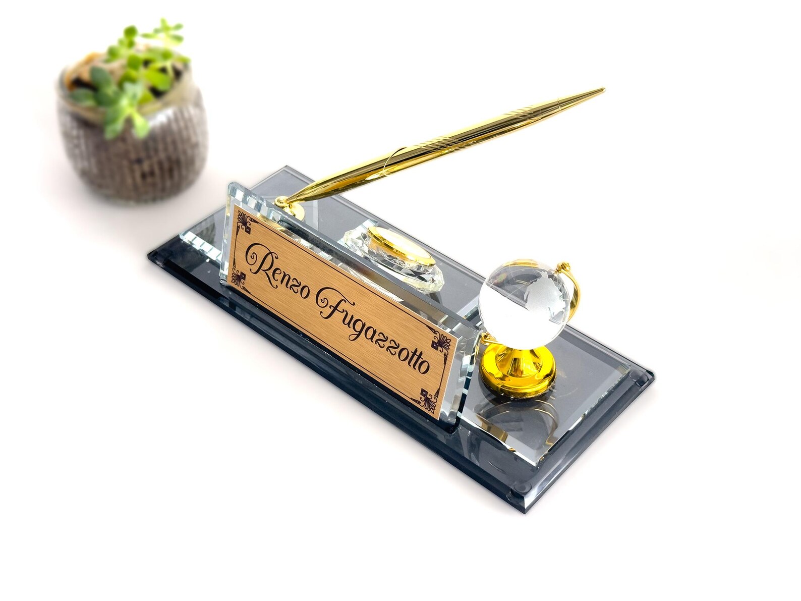 Custom Crystal Globe Desk Nameplate: Personalized Office Gift - Etsy