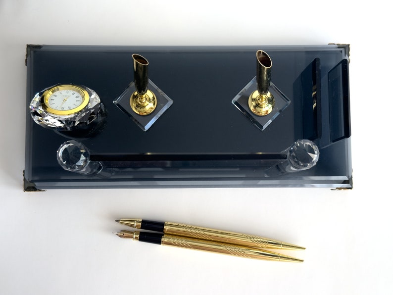 Desk Name Plate With Pen Set and Business Card Holder Crystal Desk ...