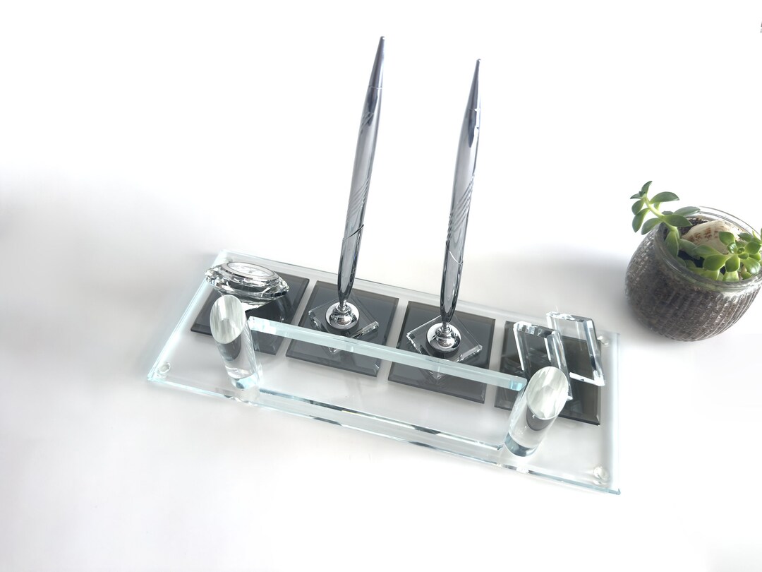 Custom Desk Organizer Set Silver Plate | Personalized Crystal Desk Set ...