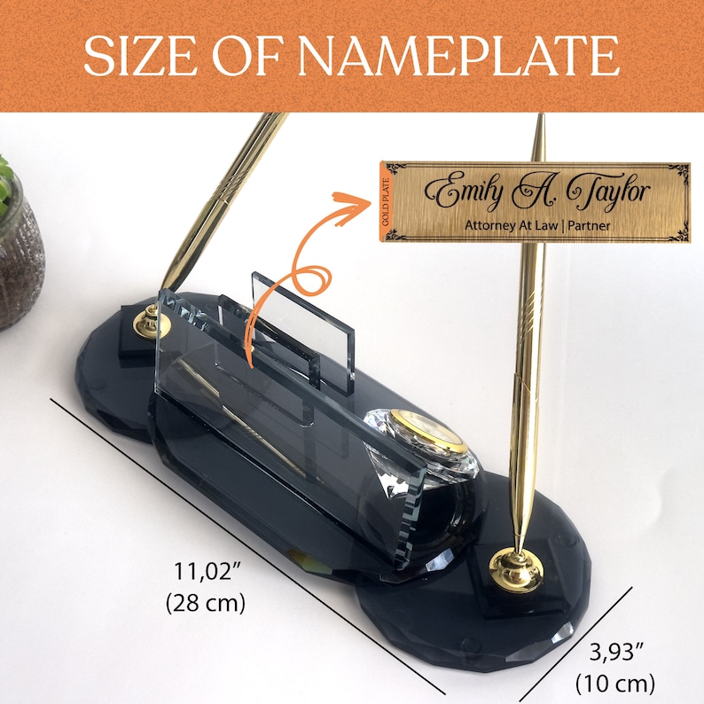 Crystal Nameplate and Desk Organizer Set Golden Oval Shaped ...