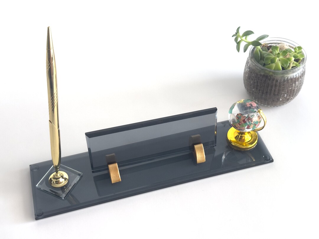 Custom Crystal Desk Nameplate With Globe: Personalized Office Gift - Etsy