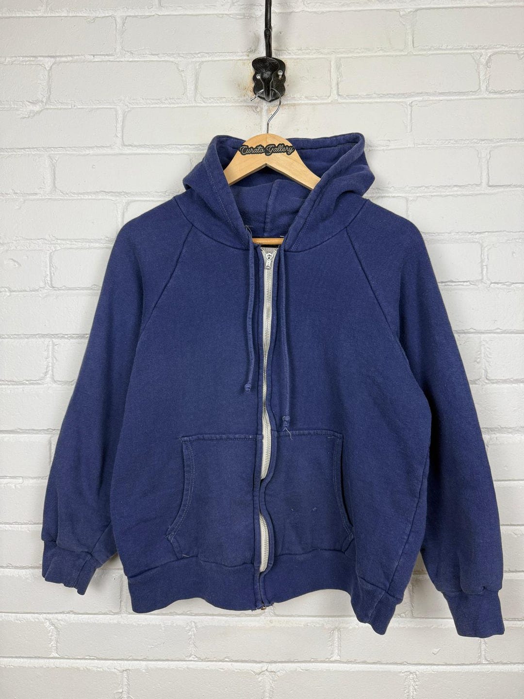Vintage 80s Poplar Thermal Lined Blank Full Zip Hooded Sweatshirt Size ...