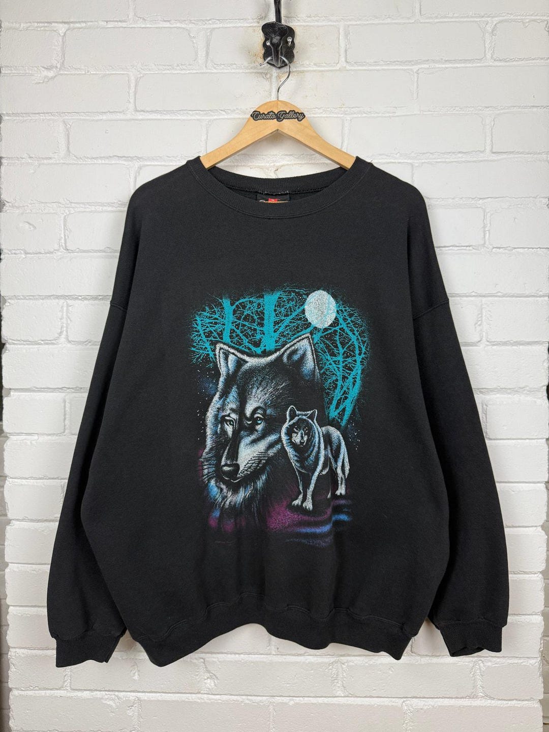 Vintage 90S Wolf Full Moon Art Nature Wilderness Graphic Sweatshirt ...