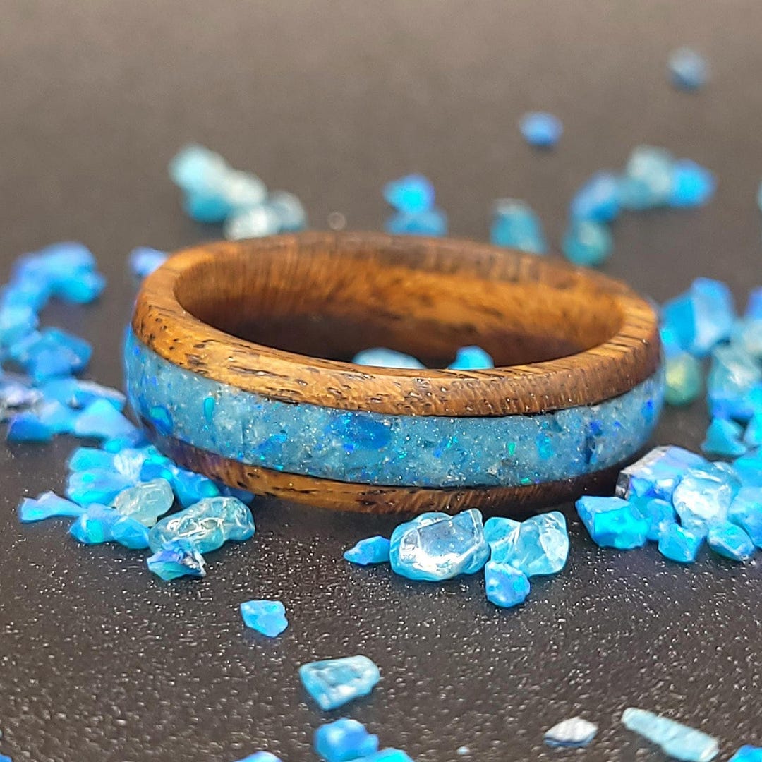 Blue Adventurer's Ring - Neon Apatite and Opal - Blue Glow - Rosewood ...