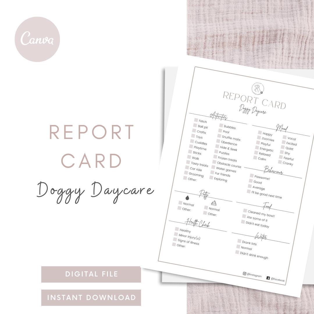 Doggy Daycare Report Card Template | Printable Pet Care Tracker | Daily ...