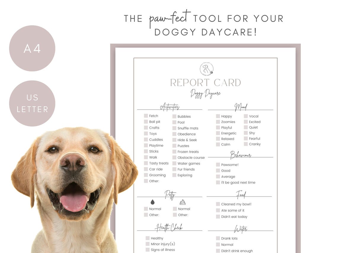 Doggy Daycare Report Card Template | Printable Pet Care Tracker | Daily ...