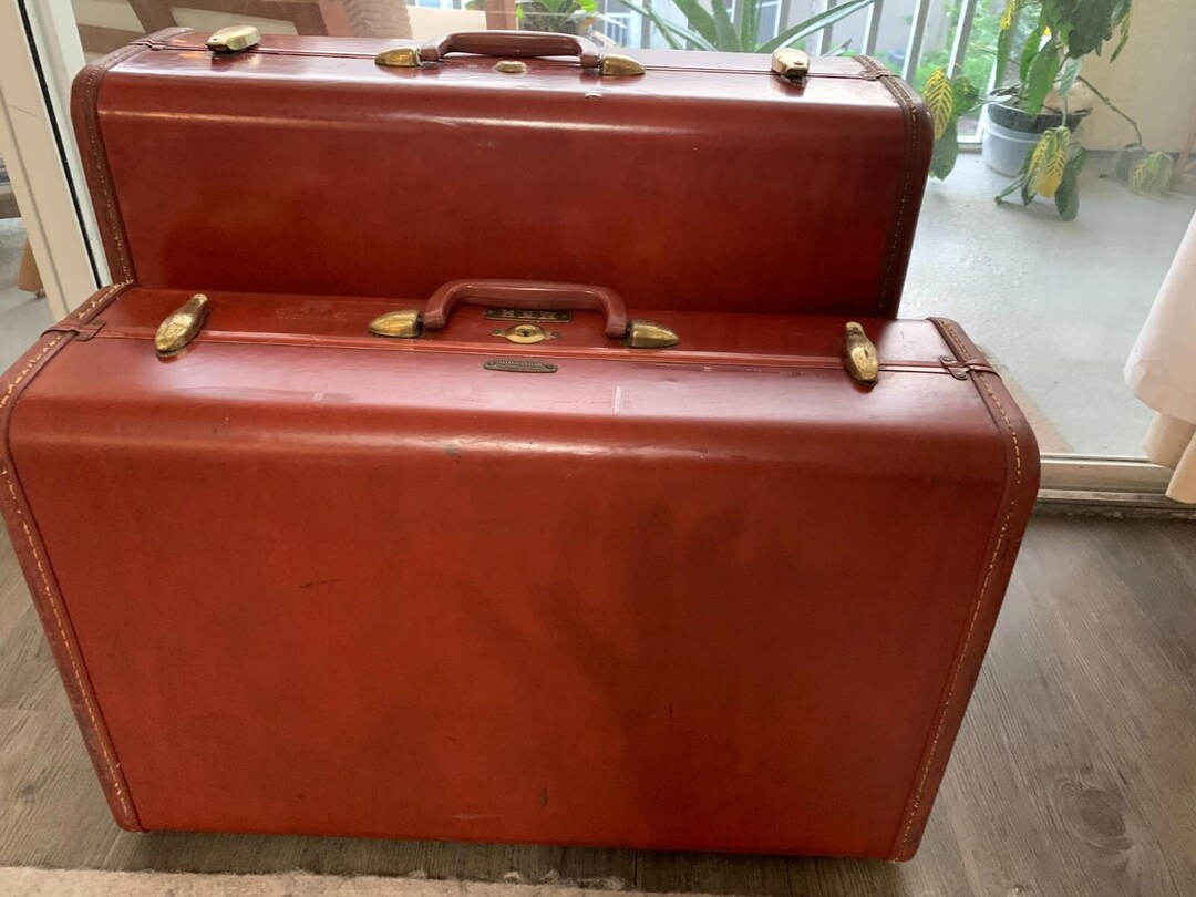 Samsonite Vintage Luggage Set (2) Large Leather Luggage 1950's Shwayder ...