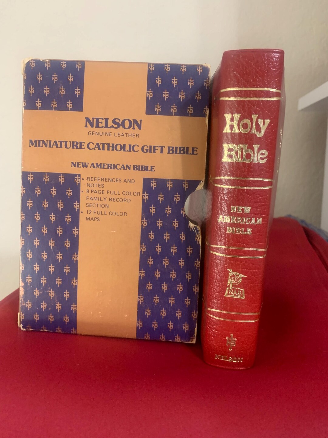 Vintage Red Leather Holy Bible With Case New American Bible Miniature ...