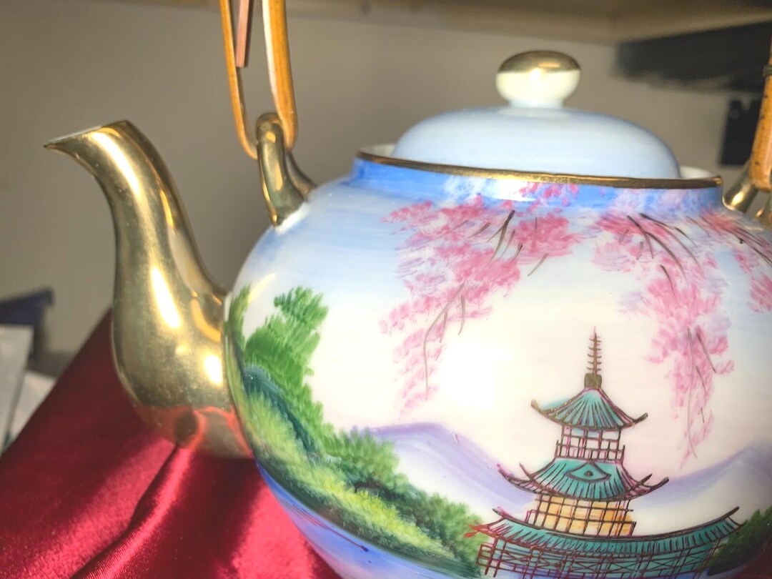 Vintage Eggshell Porcelain Tea Set Hand Painted Pastel Blue & Pink W ...