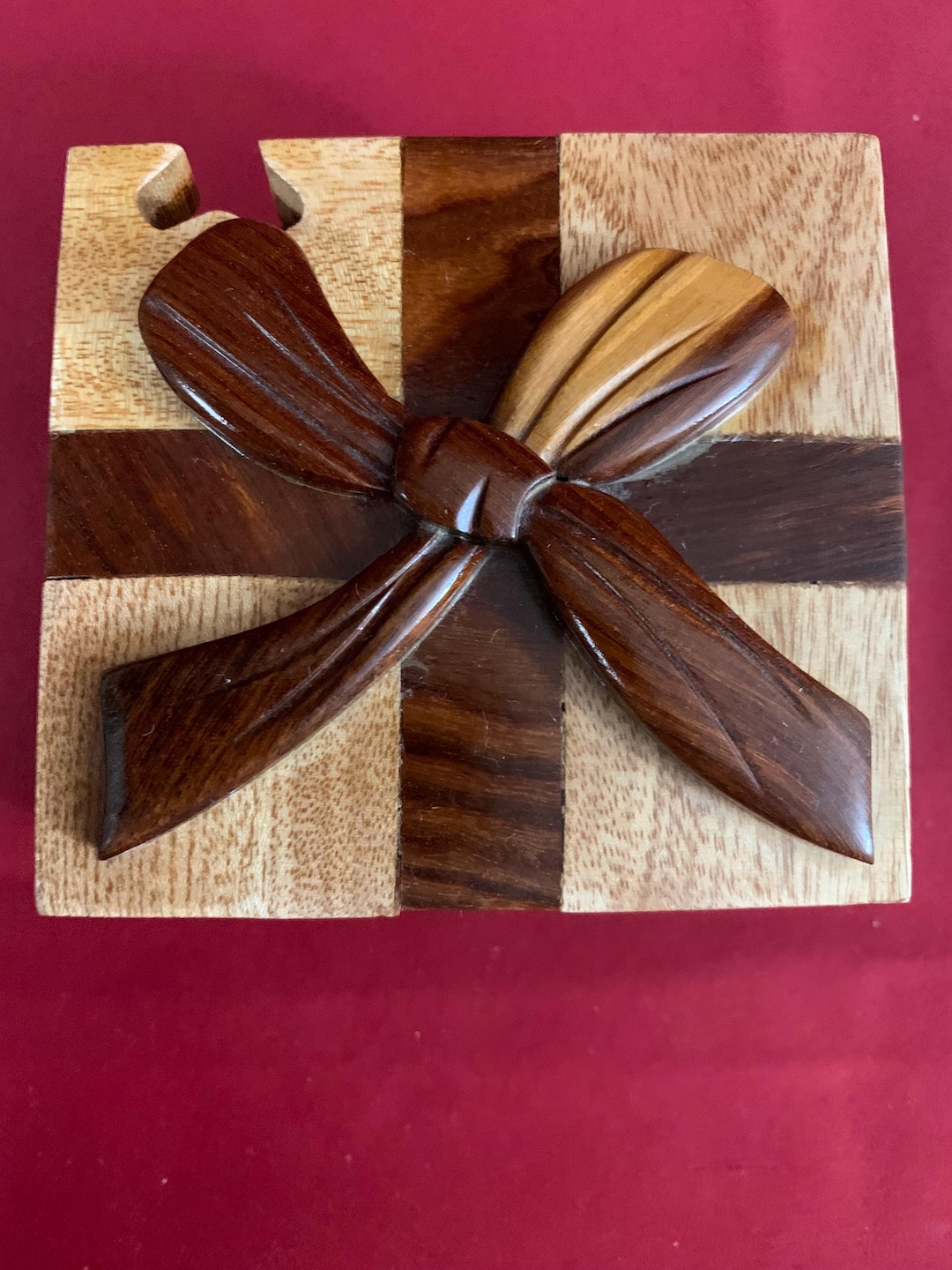 Wooden Bow Trinket Puzzle Box 4 X 4 X 2 - Etsy