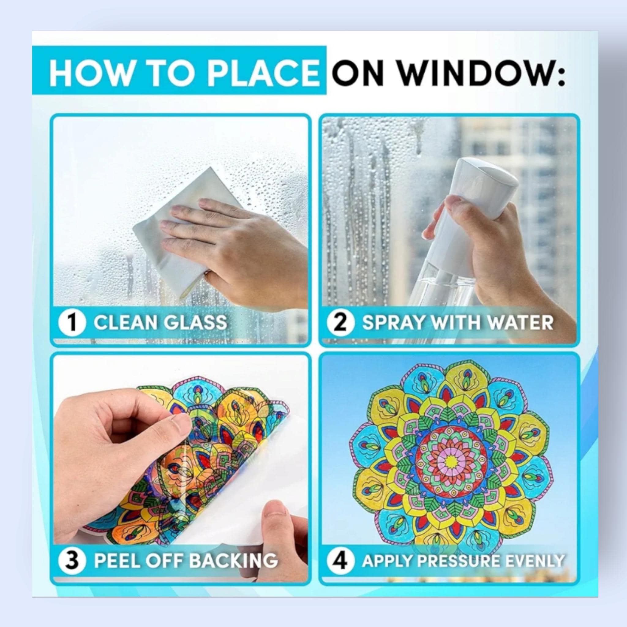 DIY Stained Glass Mandala Art Kit Window Clings With Markers Perfect ...