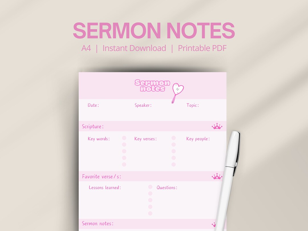 Sermon Notes | Bible Study Template | Church Service Notes Template ...