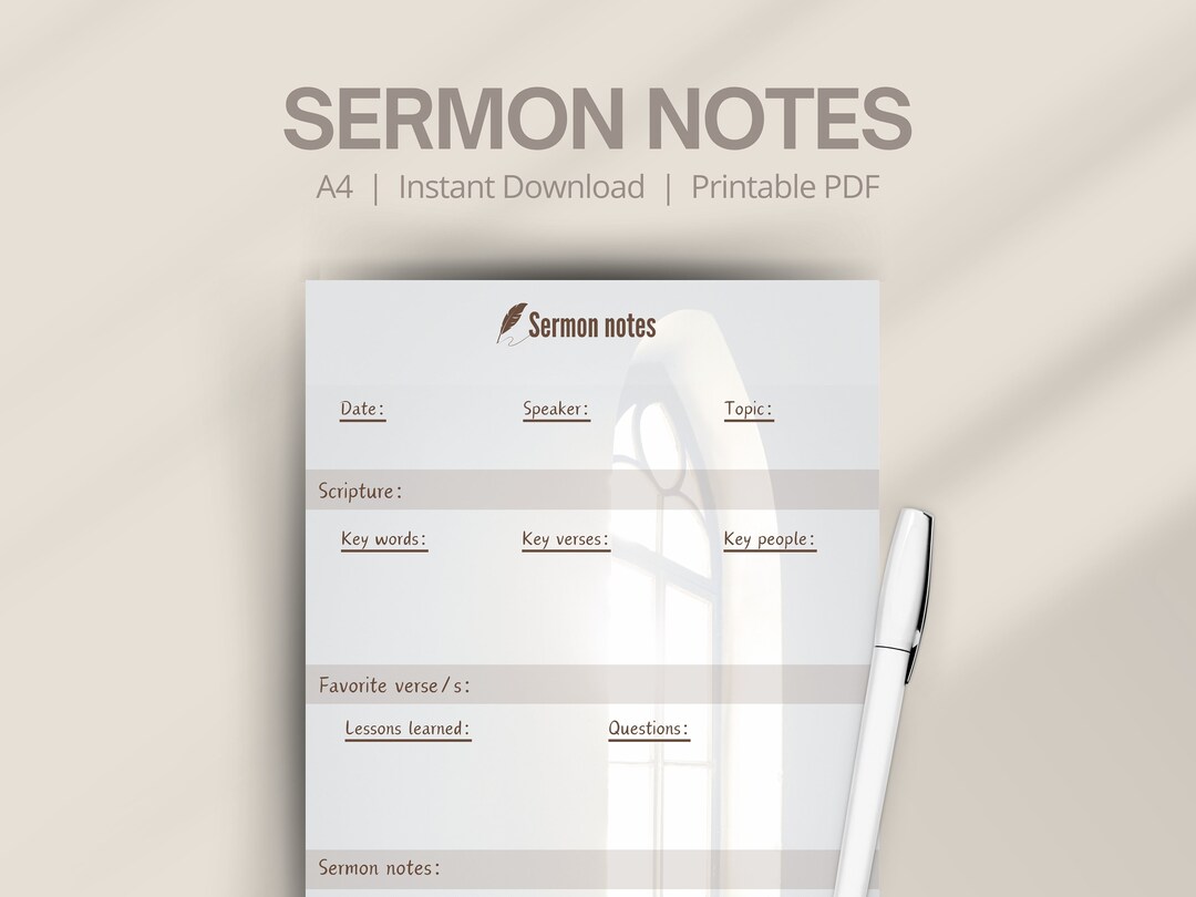 Sermon Notes | Bible Study Template | Church Service Notes Template ...