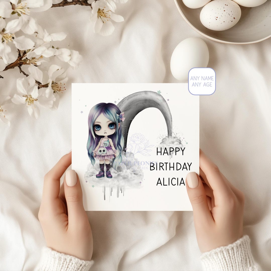 Goth Emo Girl Birthday Card Personalised for Her| Milestone Birthday ...