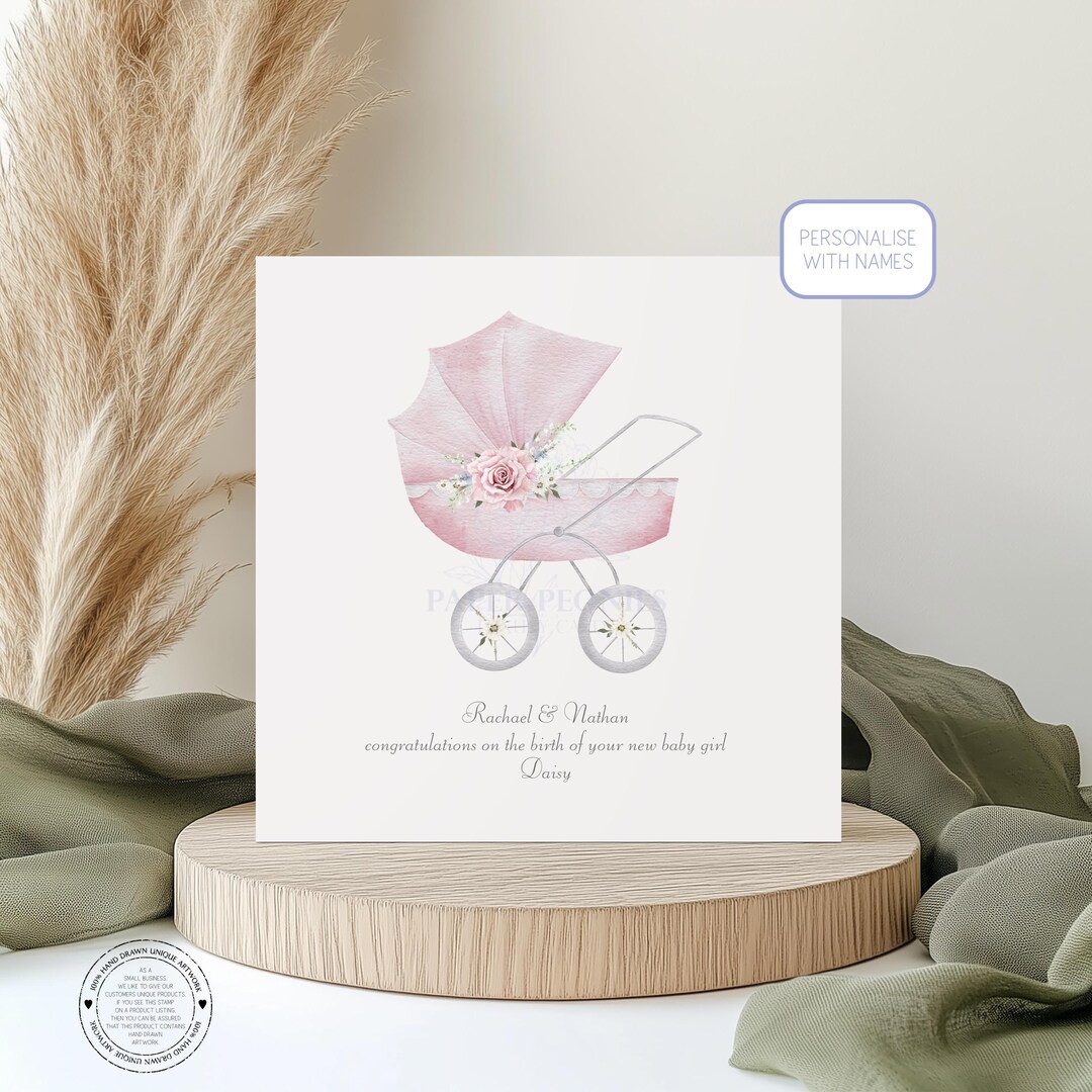 Personalised Pram New Baby Card | Handmade Keepsake Card | Choice of ...