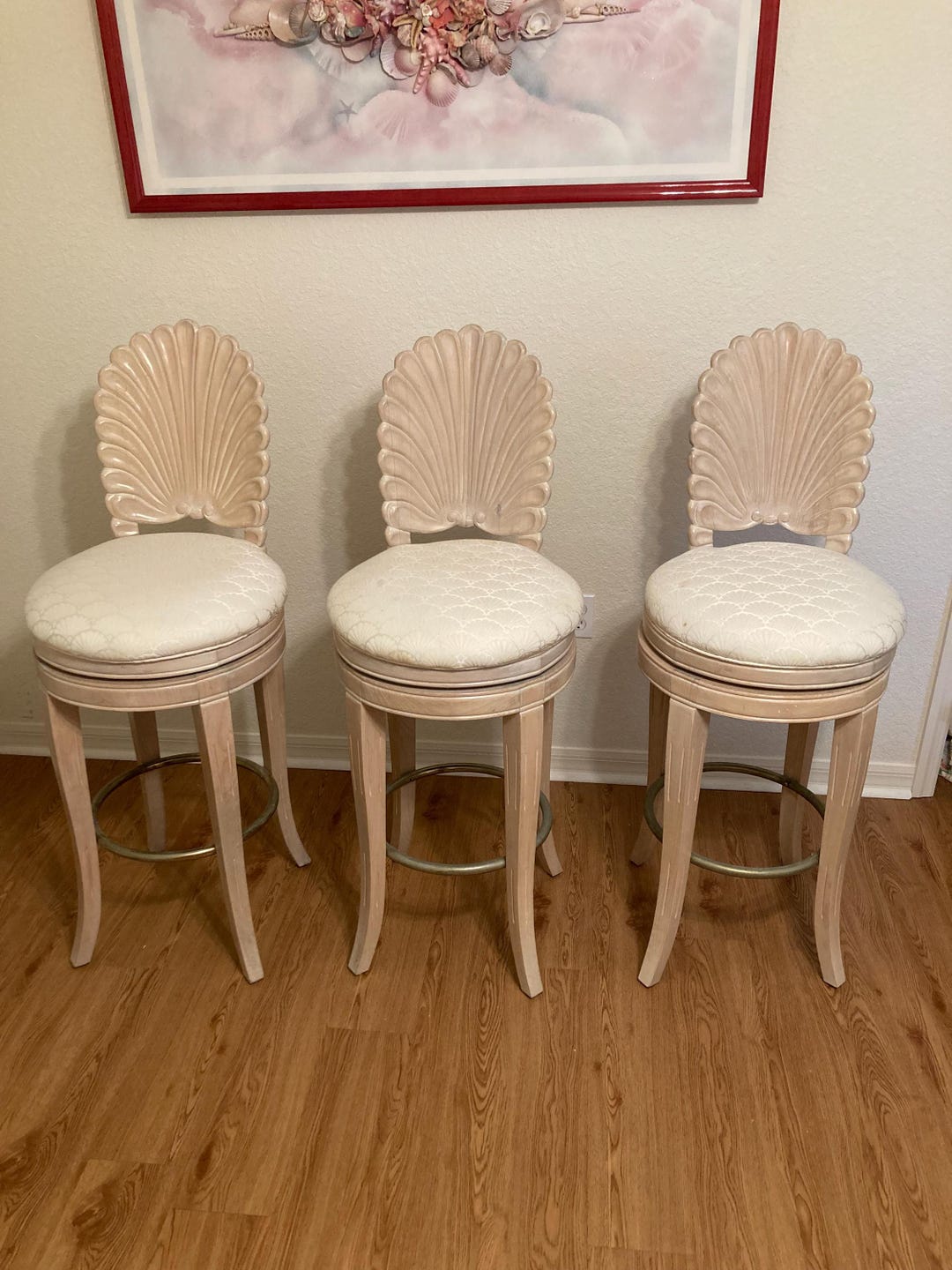 1970s Venetian Grotto Style Scalloped Shell Back Swivel Barstools - Set of 3 - Etsy