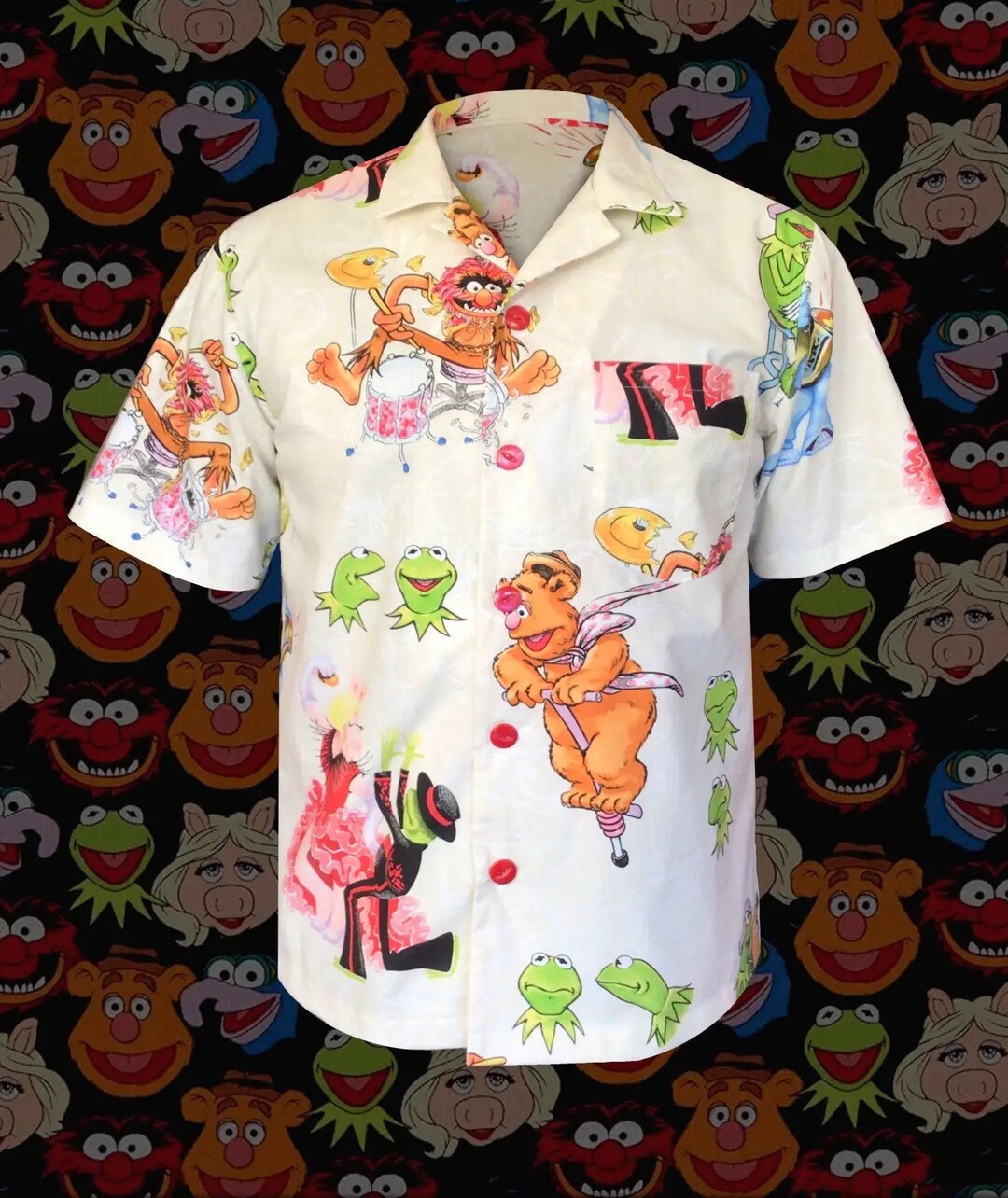 Muppet Show Kermit the Frog Miss Piggy Fozzie Bear Animal Cream Print ...
